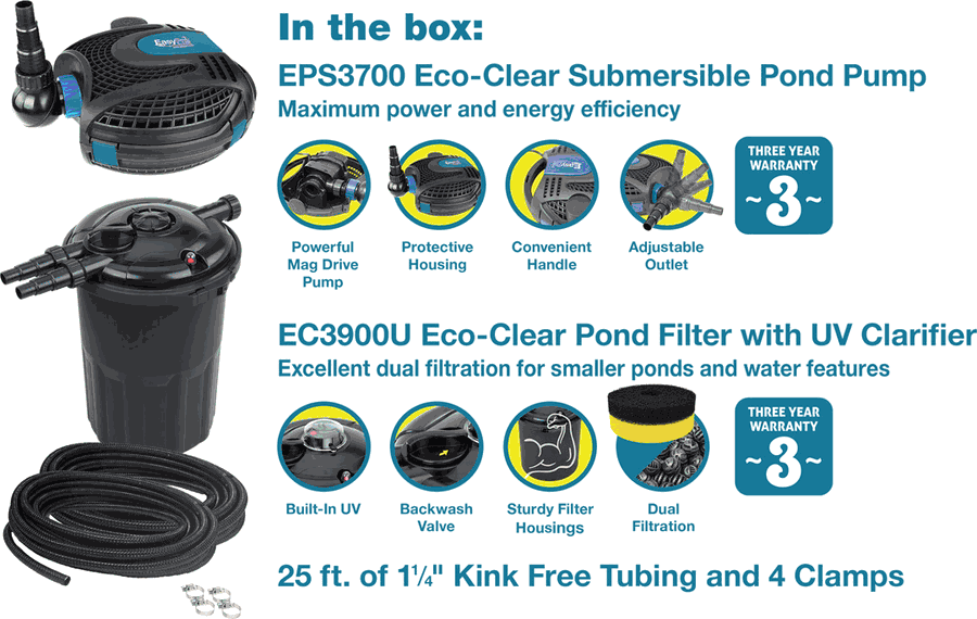 EasyPro - Eco-Clear Pond Filtration Kit - EC3900U, EPS3700, tubing and ...