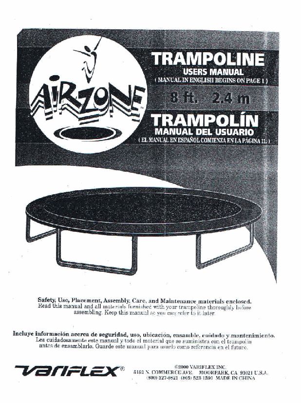 8' Elastic Band Trampoline Airzone by Variflex Manual