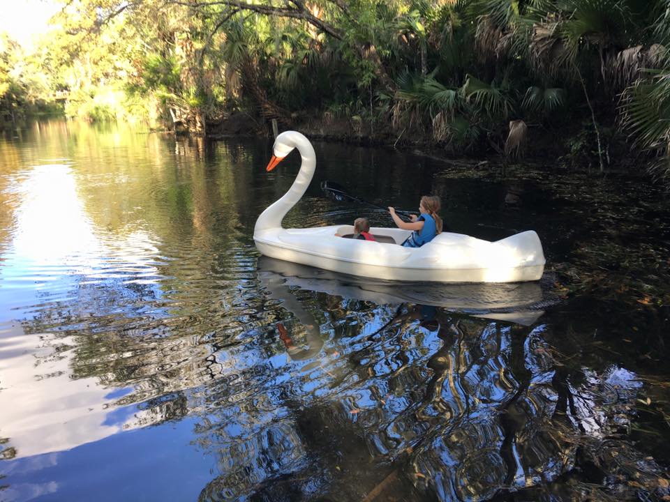 Kids In Swan Kayak Side View