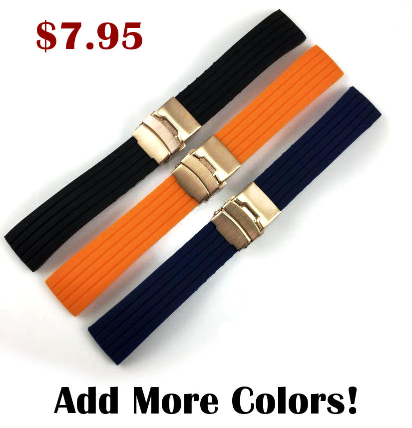Brown Rubber Silicone Watch Band Strap Rose Gold Double Locking Clasp ...