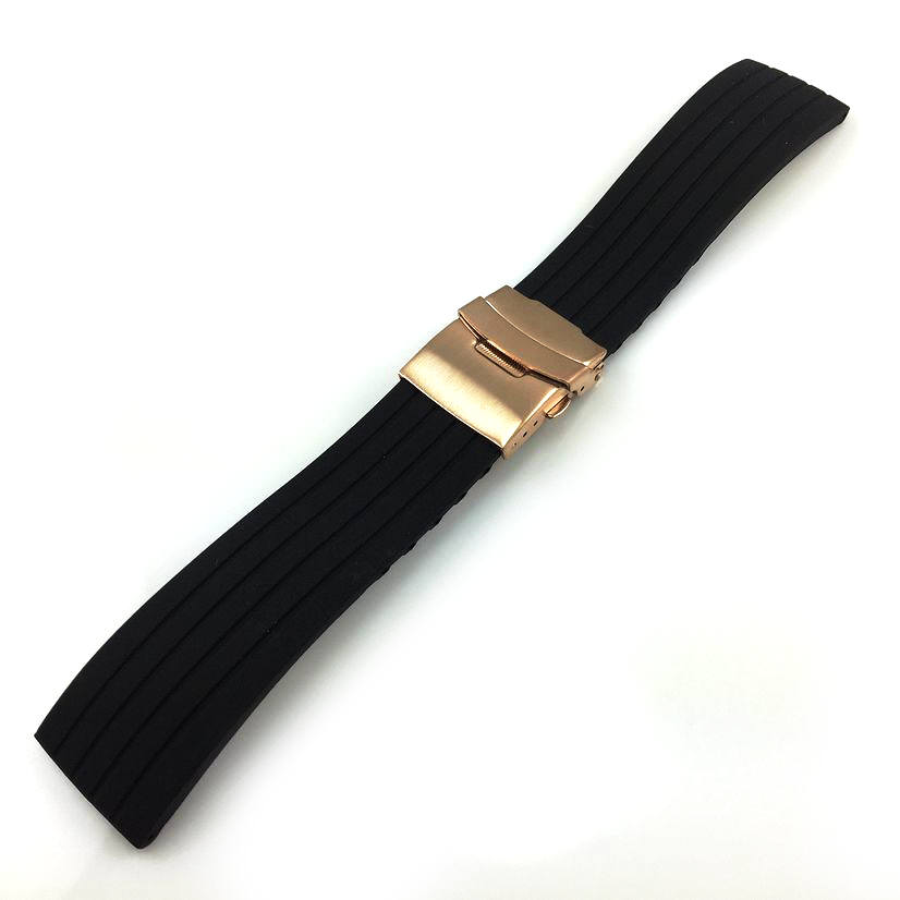 Tissot Compatible Black Rubber Silicone Watch Band Strap Rose Gold ...