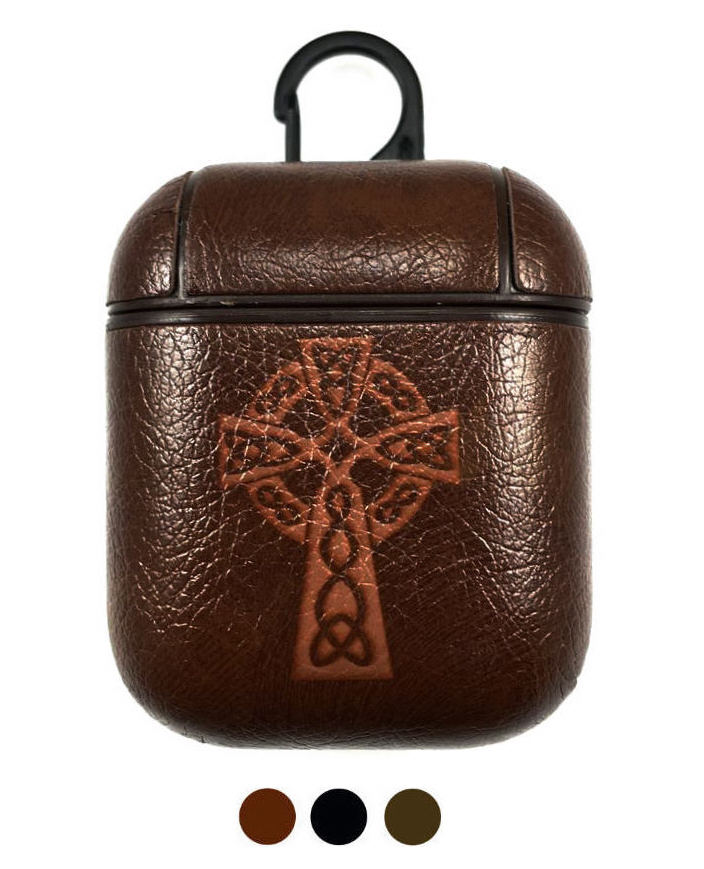 Apple AirPods 1 2 Pro Charging Case Leather Cover With Jesus Cross #0122