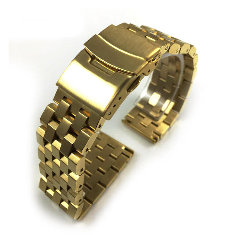 Seiko Compatible Gold Tone Steel Metal Watch Band Strap Bracelet Double ...