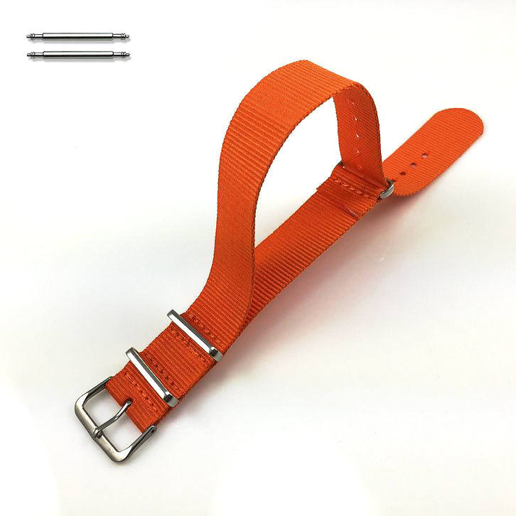 Orange One Piece Slip Through Nylon 20mm Watch Band Strap Silver Buckle ...