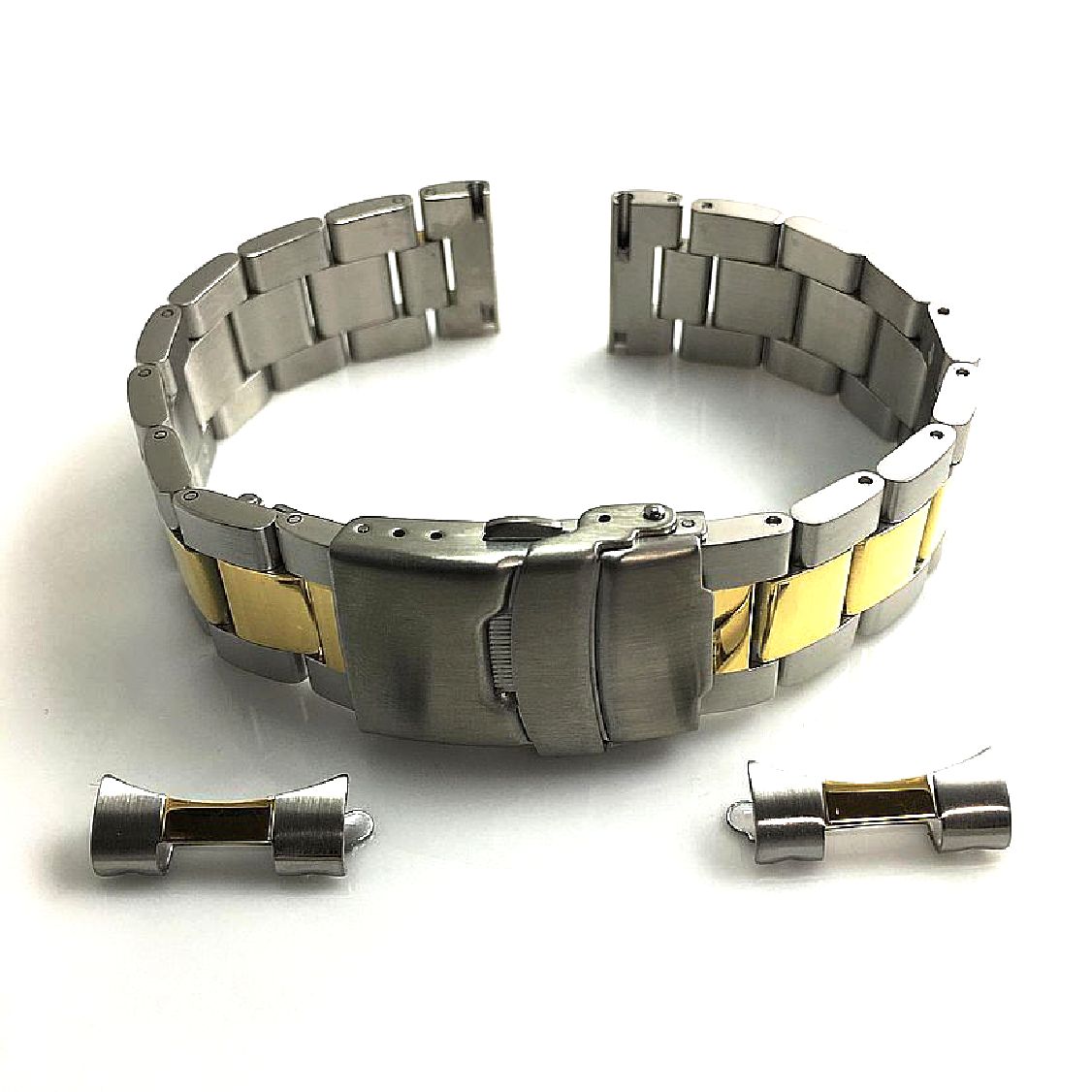 Diesel Compatible Two Tone Brushed Metal Steel Curved End Watch Band #7010