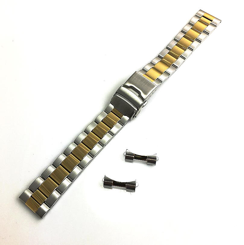 Bulova Compatible Two Tone Brushed Metal Steel Curved End Watch Band #7010