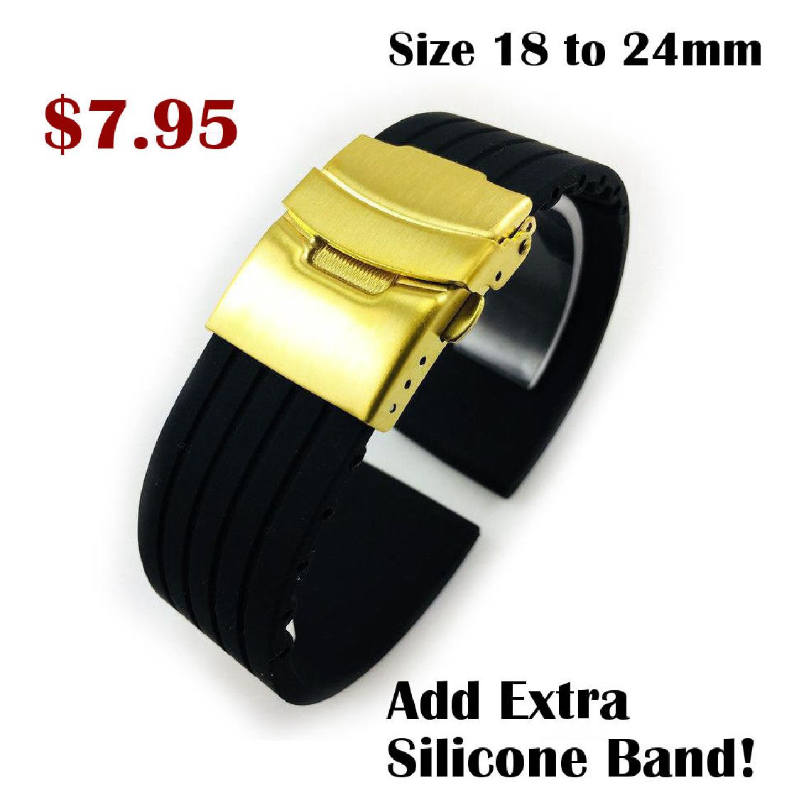 Gold Tone Brushed Steel Replacement Watch Band Push Butterfly Clasp #5093