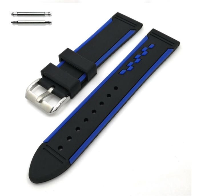 Black & Blue Racing Style Silicone 22mm Replacement Watch Band Strap #4402