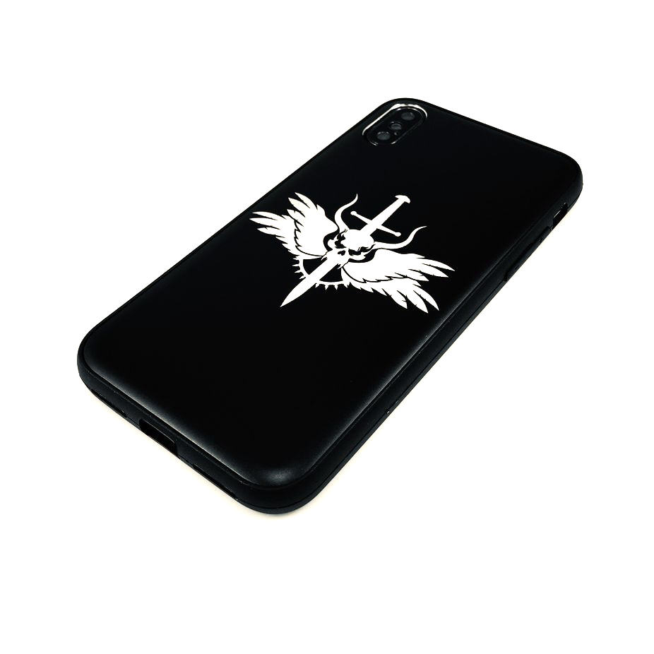 Black iPhone & Samsung Metal Cell Phone Case Cover Skull Wings Sword #0255