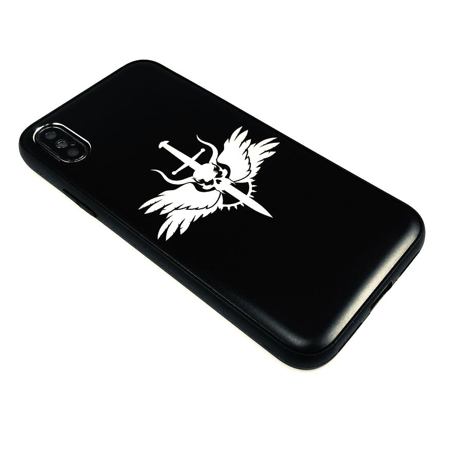 Black iPhone & Samsung Metal Cell Phone Case Cover Skull Wings Sword #0255