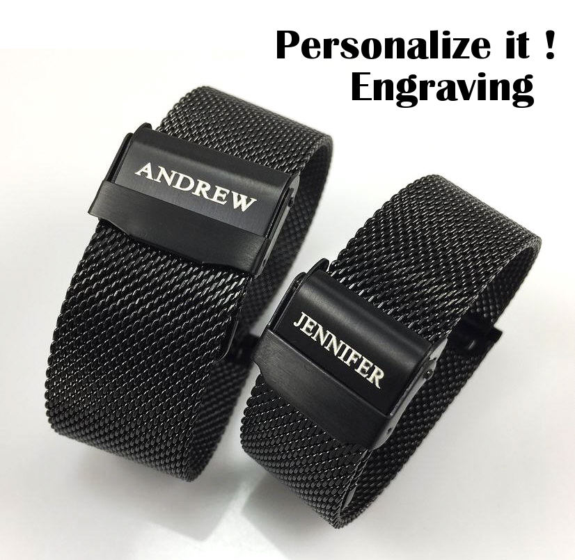 Black Steel Metal Adjustable Mesh Bracelet 12mm Watch Band Double Lock ...