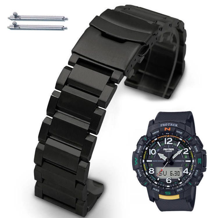 Black Steel Metal Replacement Watch Band Fits Casio Pro Trek PRTB50 PRT-B50