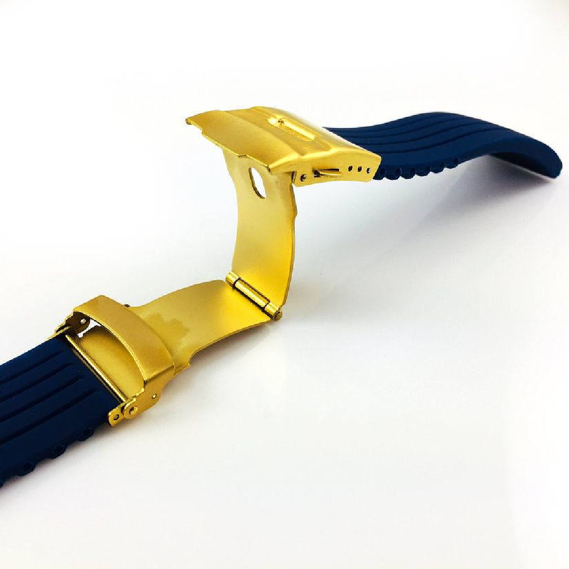 Blue Rubber Silicone Replacement Watch Band Strap Gold Double Lock ...