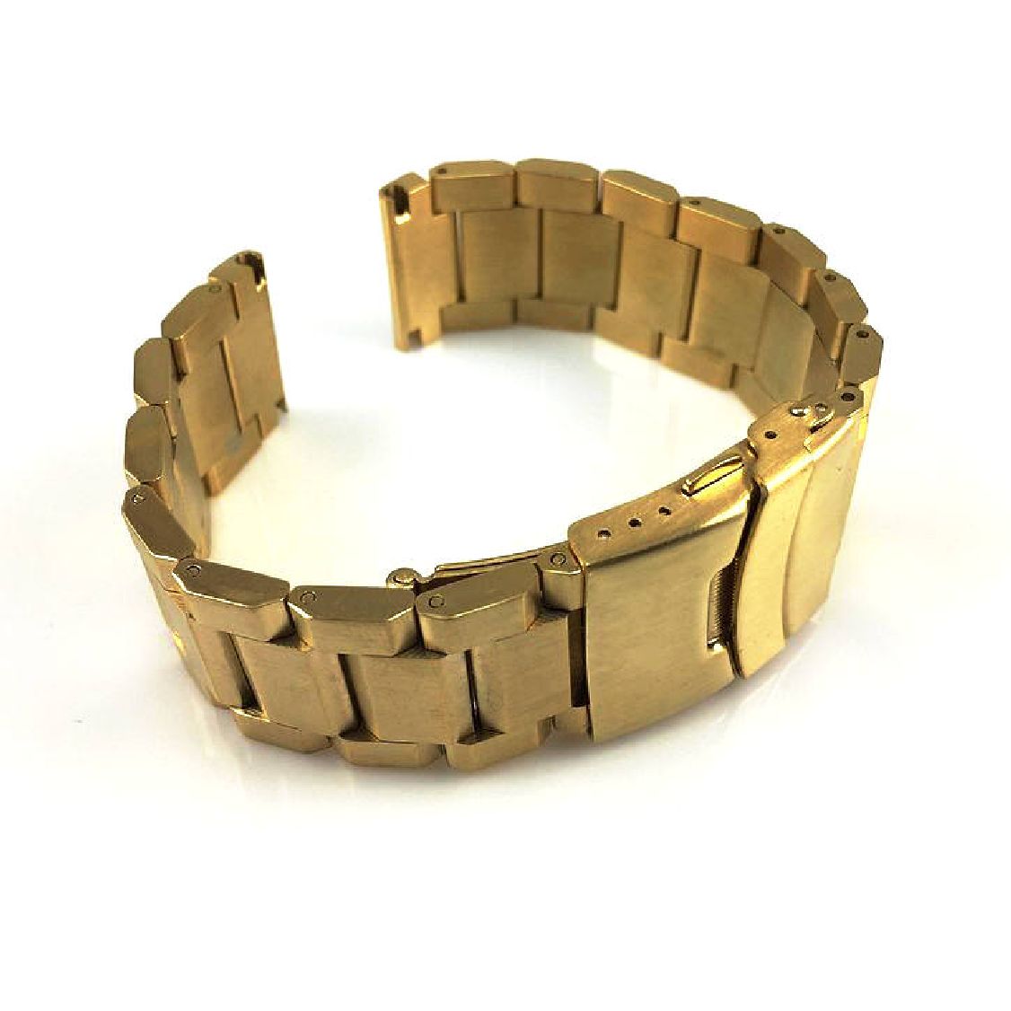 Gold Stainless Steel Metal Bracelet 20mm Watch Band Double Locking ...