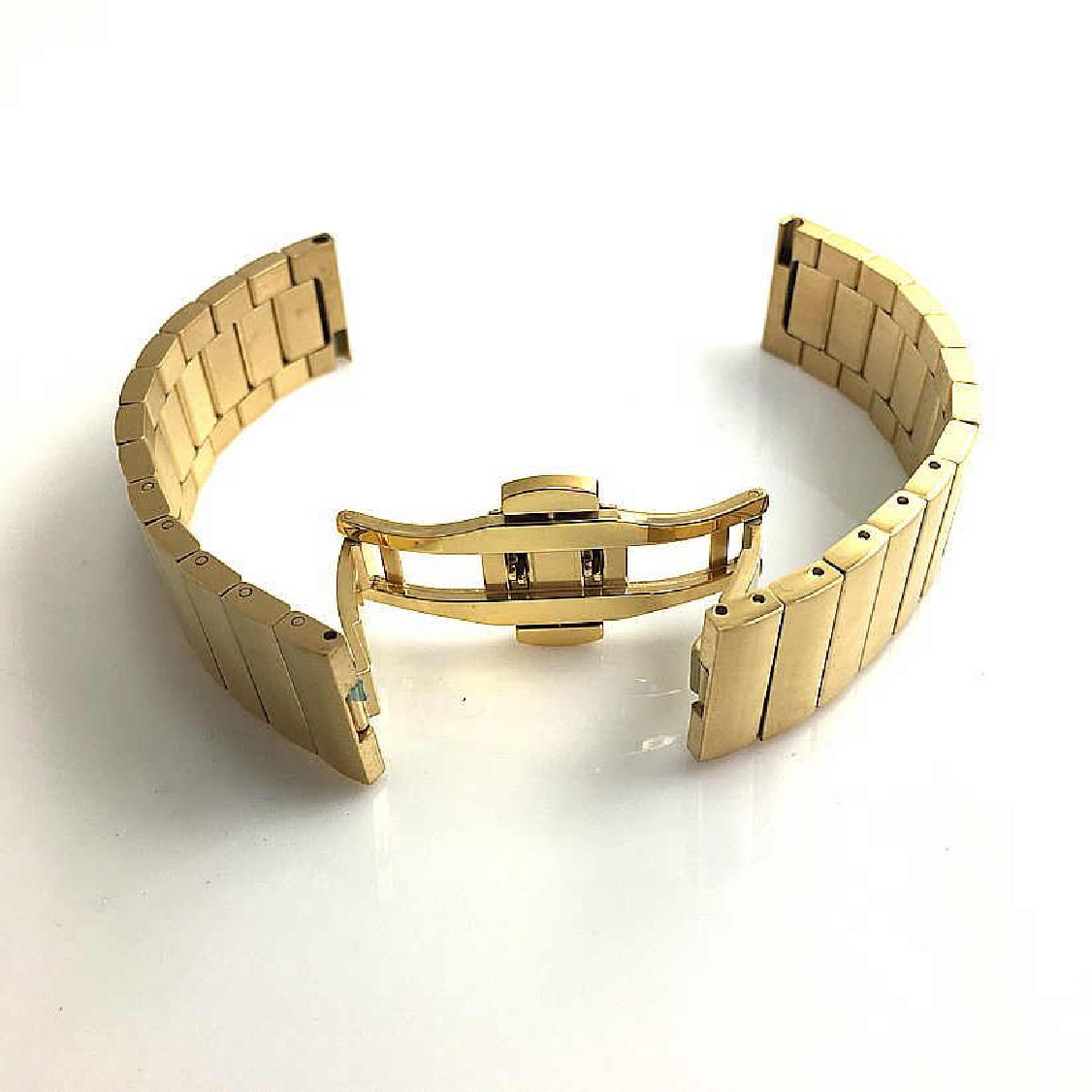 Elegant Brushed Gold Steel Metal Replacement Watch Band Butterfly Clasp ...