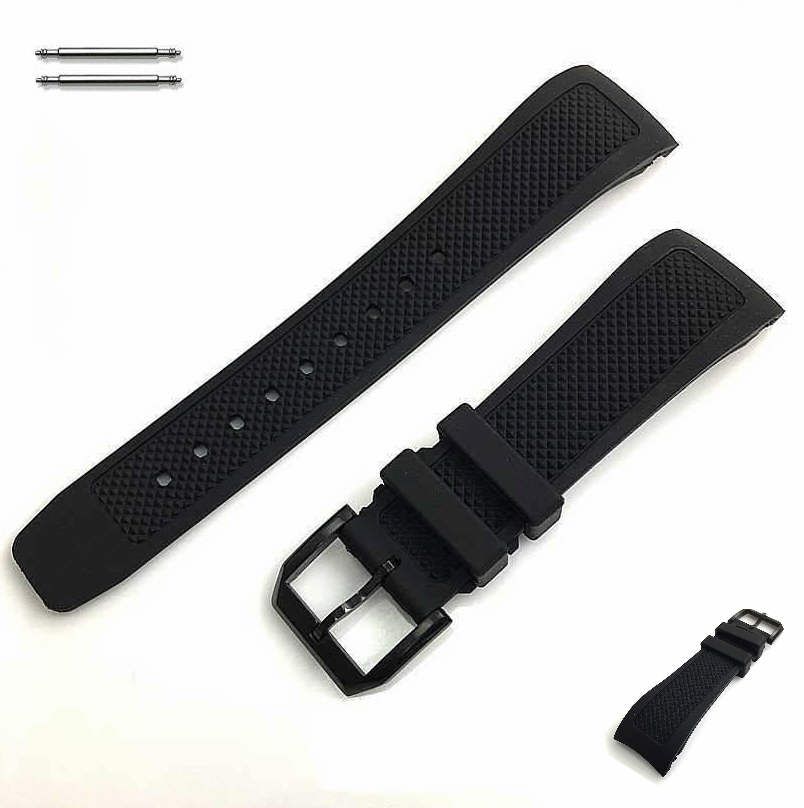 Bulova Compatible Curved End 22mm Black Silicone Rubber Strap Watch ...