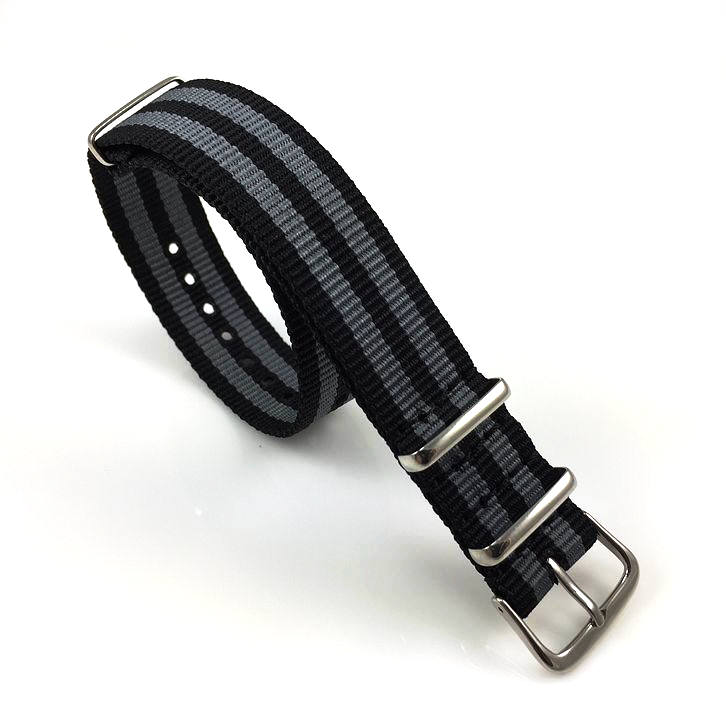 Gray & Black Stripes One Piece Slip Through Nylon 20mm Watch Band Strap ...