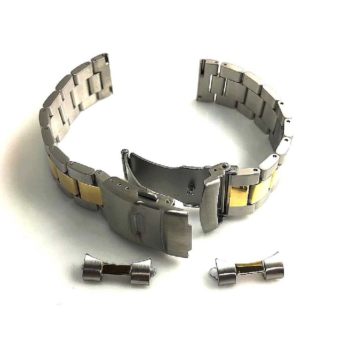 Timex Compatible Two Tone Brushed Metal Steel Curved End Watch Band #7010