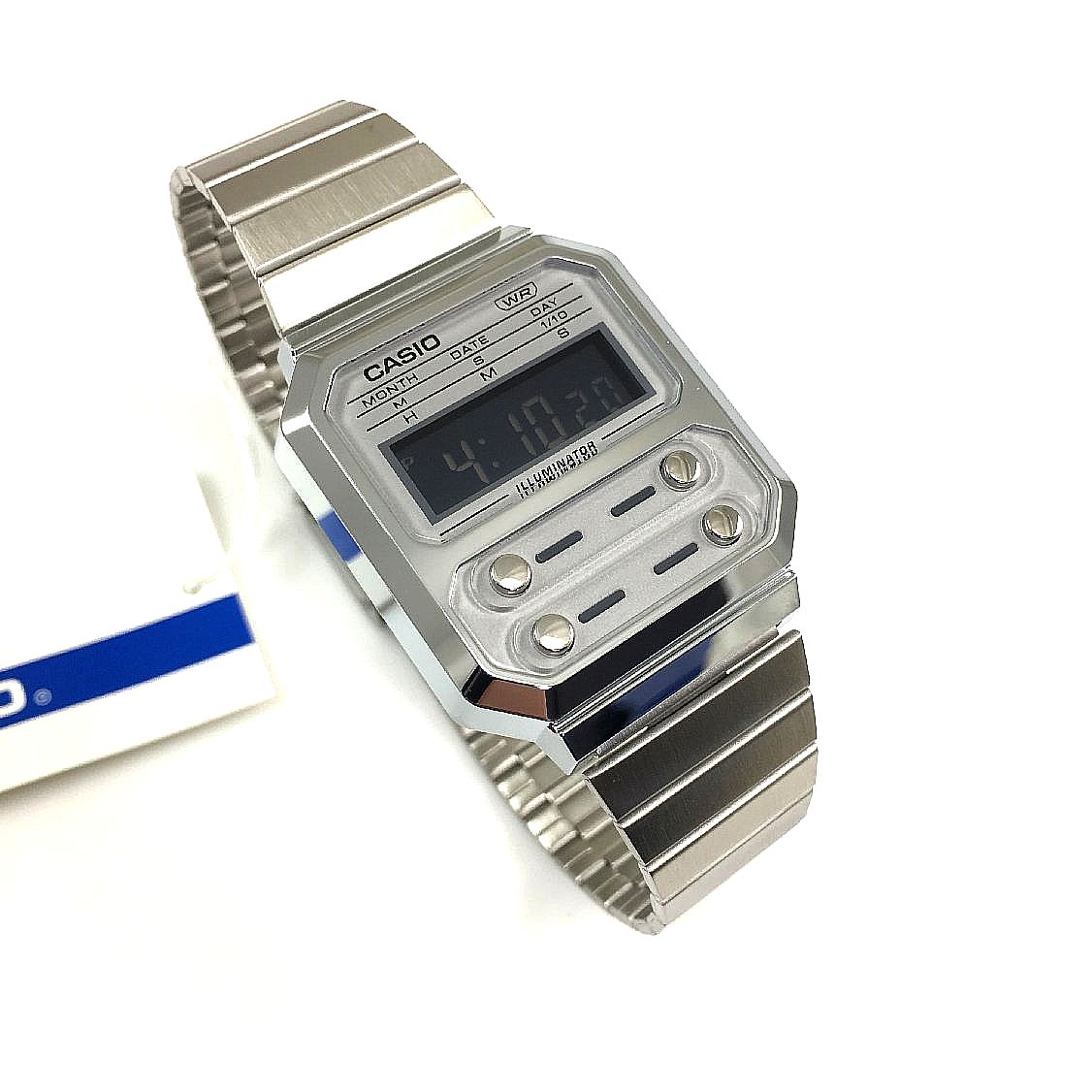 Casio Vintage Collection Negative Digital Dial Steel Band Watch A100WE-7B