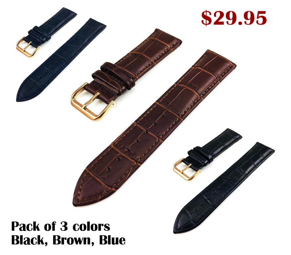 Blue Croco Leather Replacement 22mm Watch Band Strap Rose Gold Buckle #1073