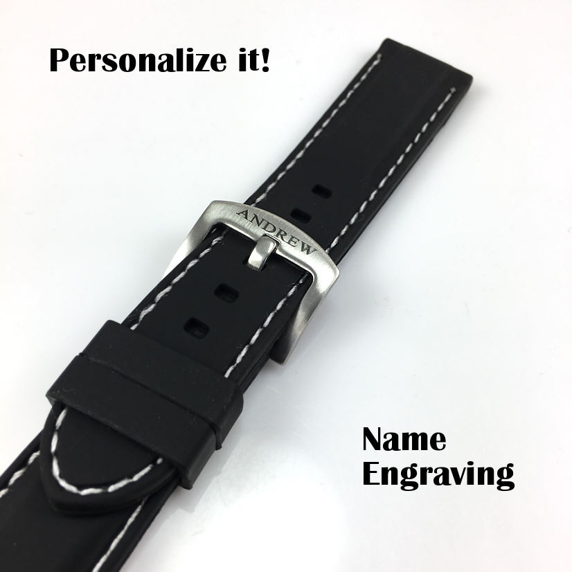 Black Rubber Silicone PU Replacement Watch Band Strap Steel Buckle ...