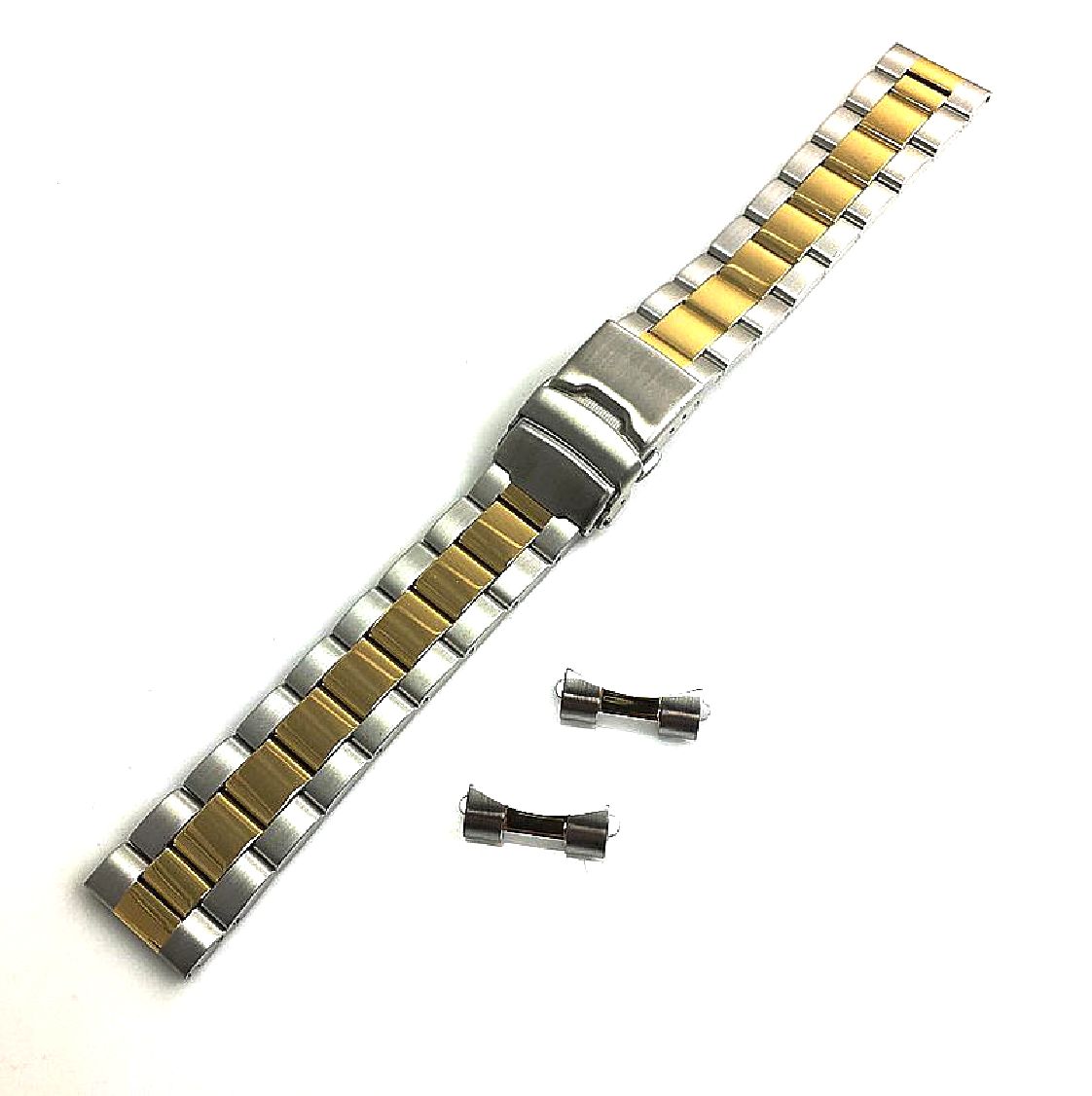 Orient Compatible Two Tone Brushed Metal Steel Curved End Watch Band #7010
