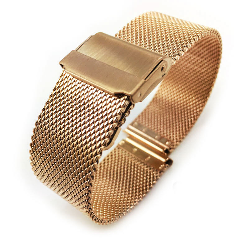 Breitling Compatible Rose Gold Steel Metal Adjustable Mesh Bracelet ...