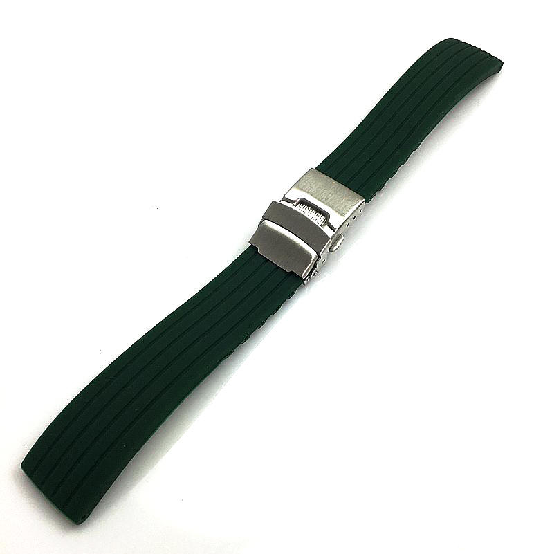 Green Silicone 22mm Replacement Watch Band Strap Double Locking Clasp #4432