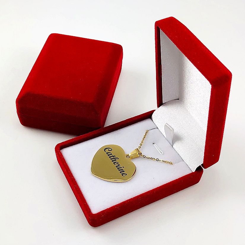 Gold Tone Personalized Laser Engraved Heart Shaped Name Plate Necklace ...