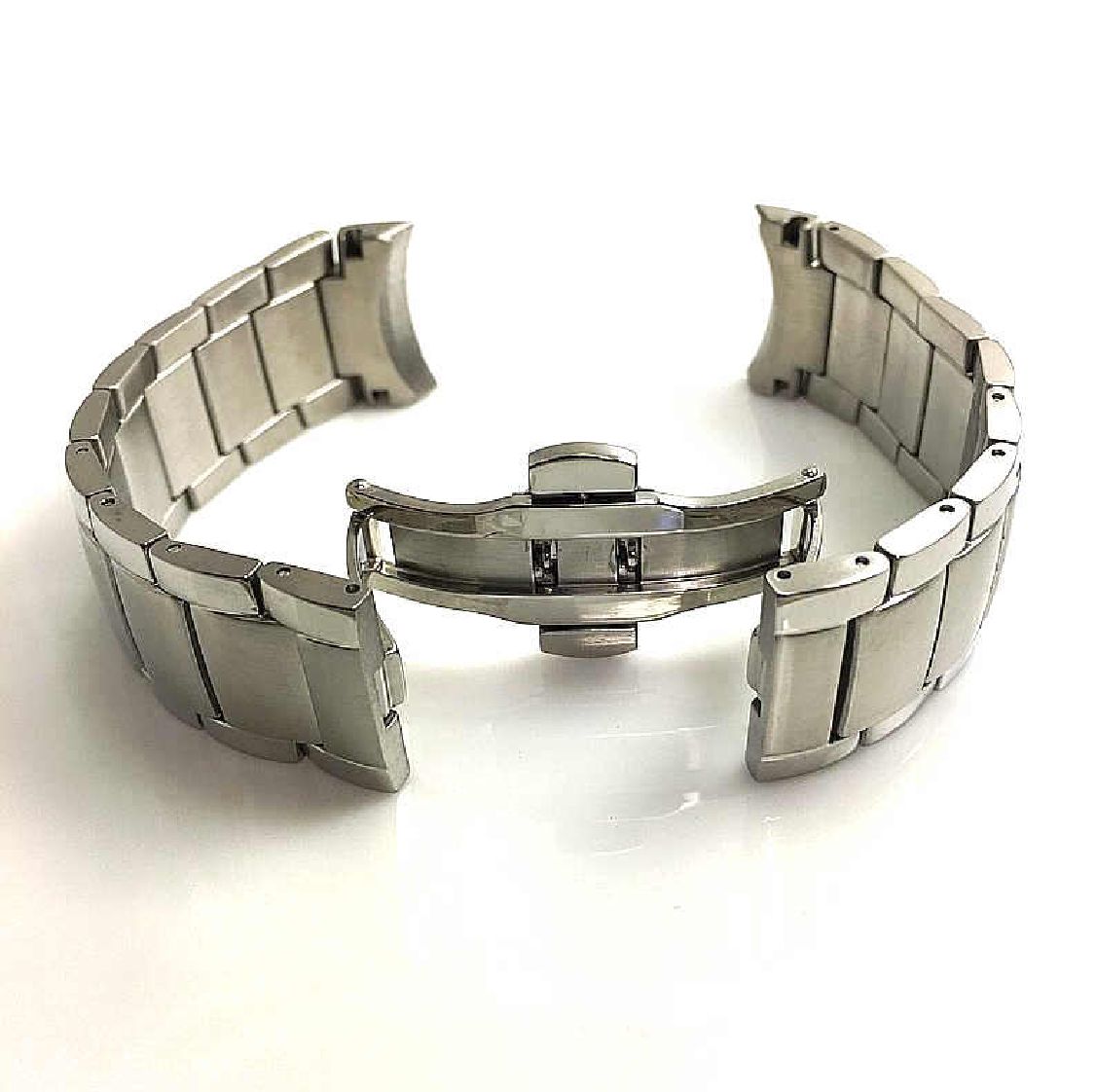 High Quality 22mm Solid Silver Metal Curved End Watch Band Butterfly ...