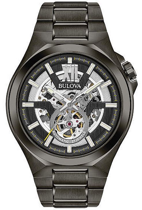 Men's Bulova Maquina Automatic Black Skeleton Dial Watch 98A179