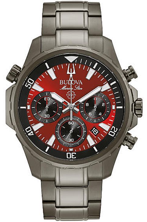 Men's Bulova Marine Star Red Dial Chronograph Watch 98B350
