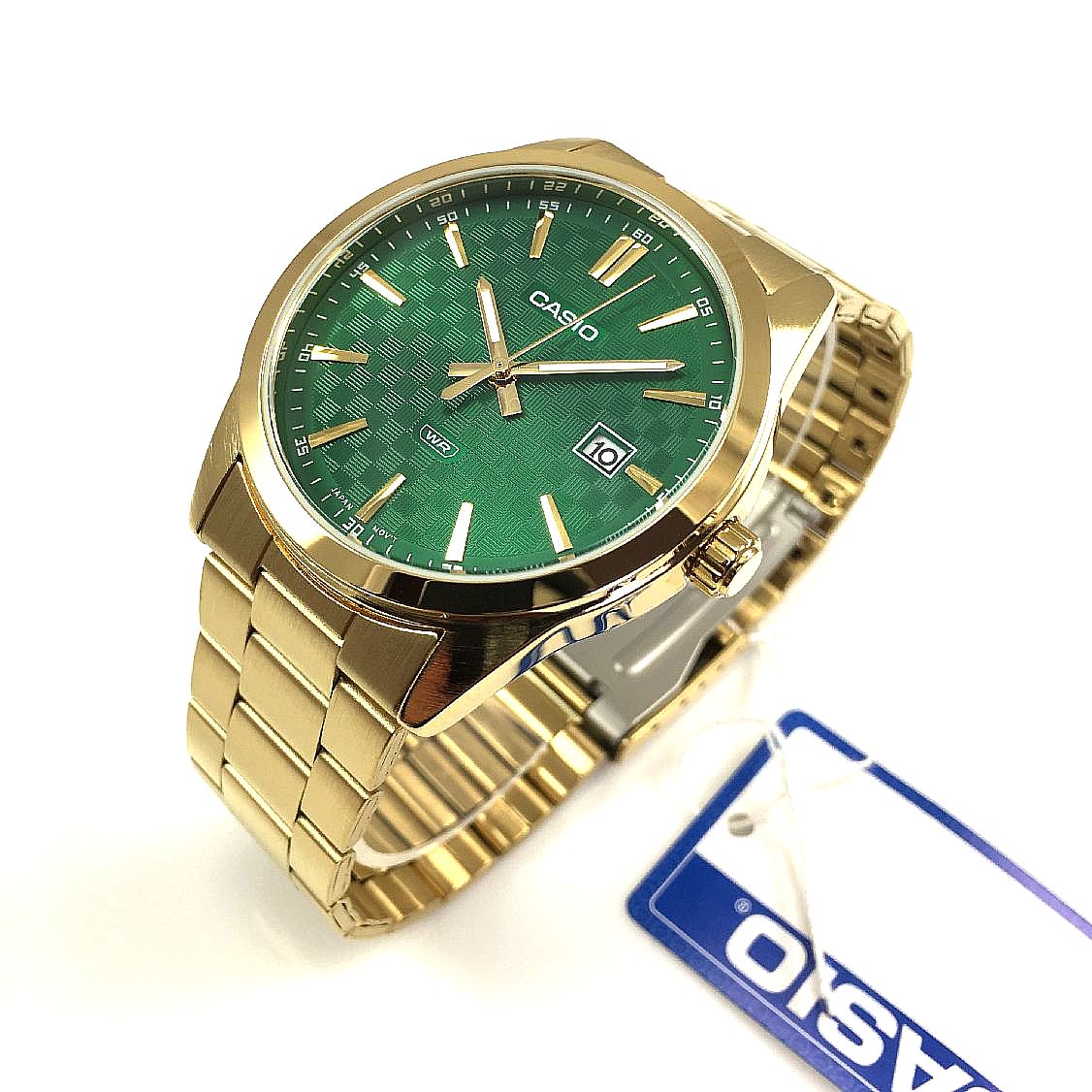 Men's Casio Classic Gold Tone MTP-VD03G Green Dial Steel Watch MTPVD03G-3A