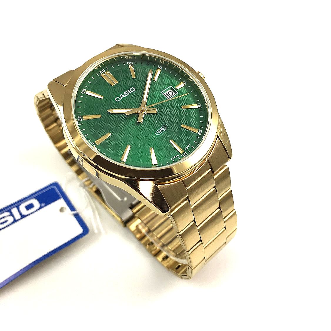 Men's Casio Classic Gold Tone MTP-VD03G Green Dial Steel Watch MTPVD03G-3A
