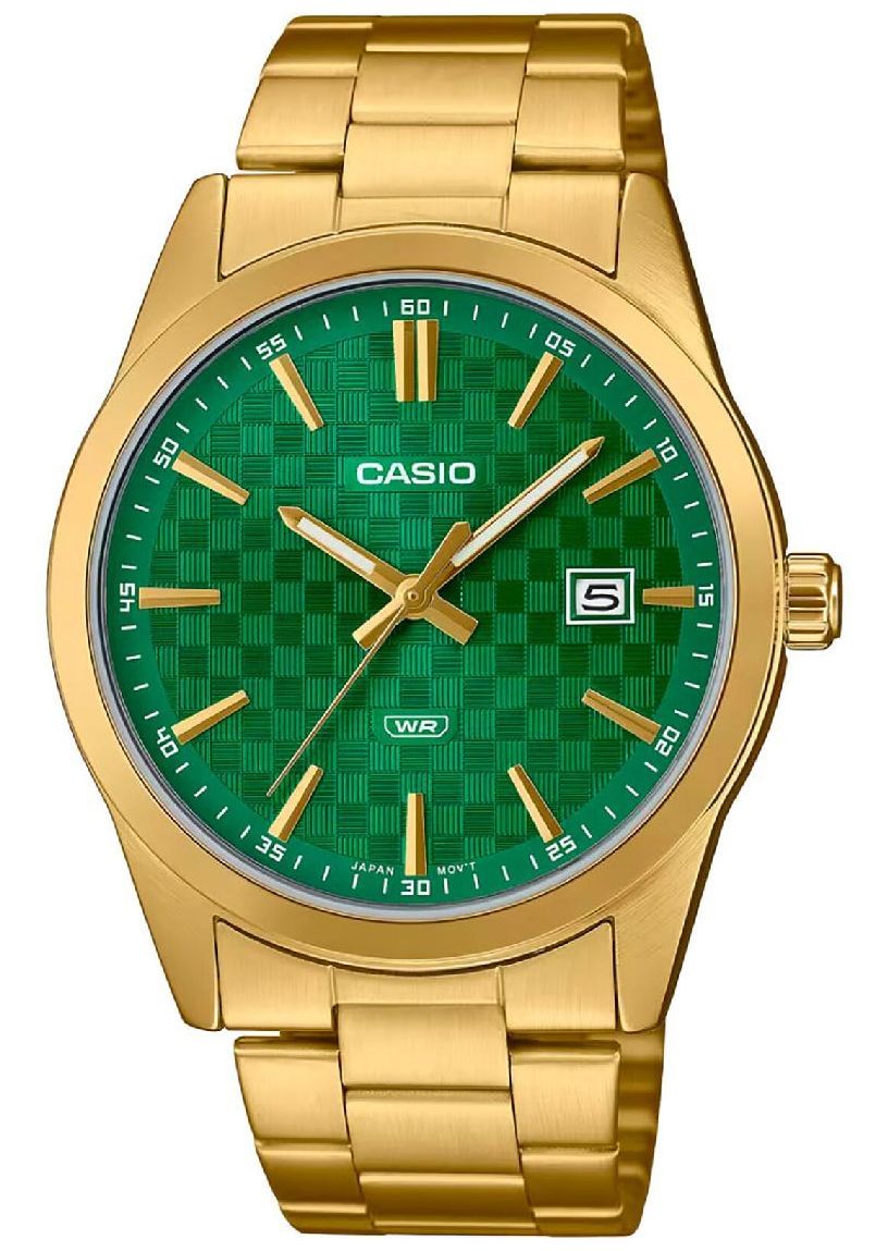 Men's Casio Classic Gold Tone MTP-VD03G Green Dial Steel Watch MTPVD03G-3A