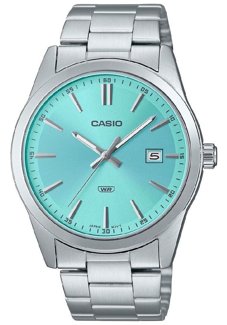 Men's Casio Classic Steel MTP-VD03D Turquoise Blue Dial Watch MTPVD03D-2A3