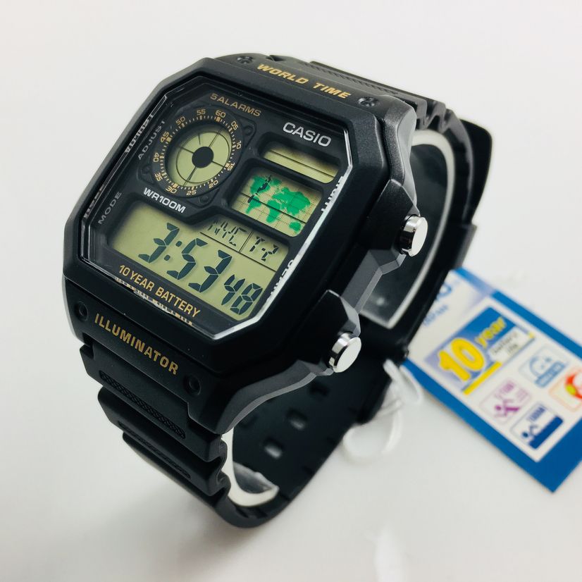 Men's Casio Digital Square Black Case Resin Sport Watch AE1200WH-1BV