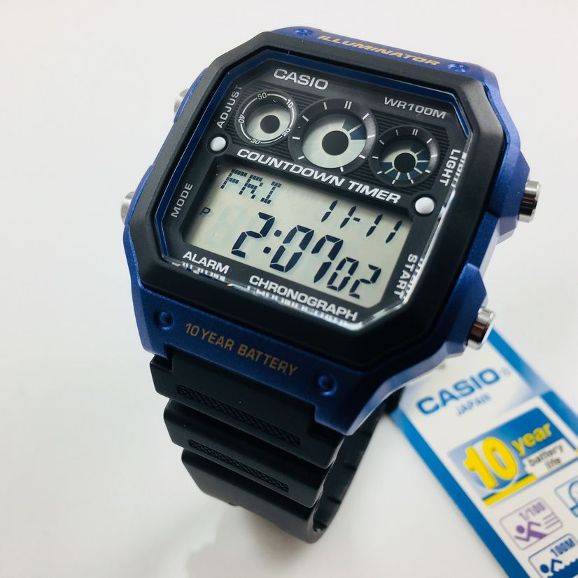 Men's Casio Digital Square Blue Resin Case Watch AE1300WH-2AV
