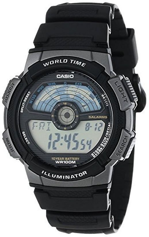 Men's Casio Digital World Time Black Resin Sport Watch AE1100W-1AV
