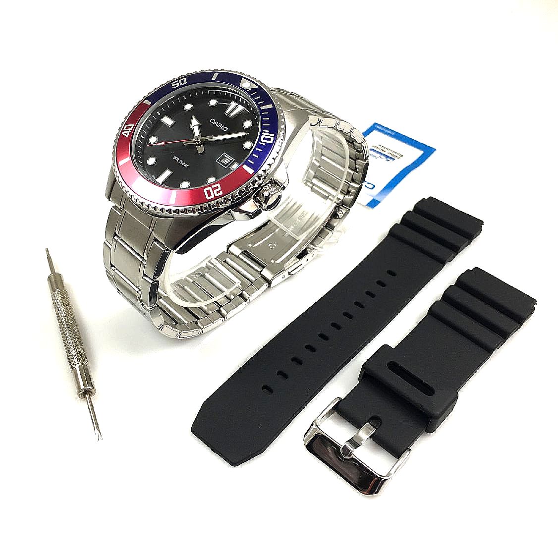 Men's Casio Diver's Style 200 M Pepsi Dive MDV-107D Steel Watch MDV107D-1A3