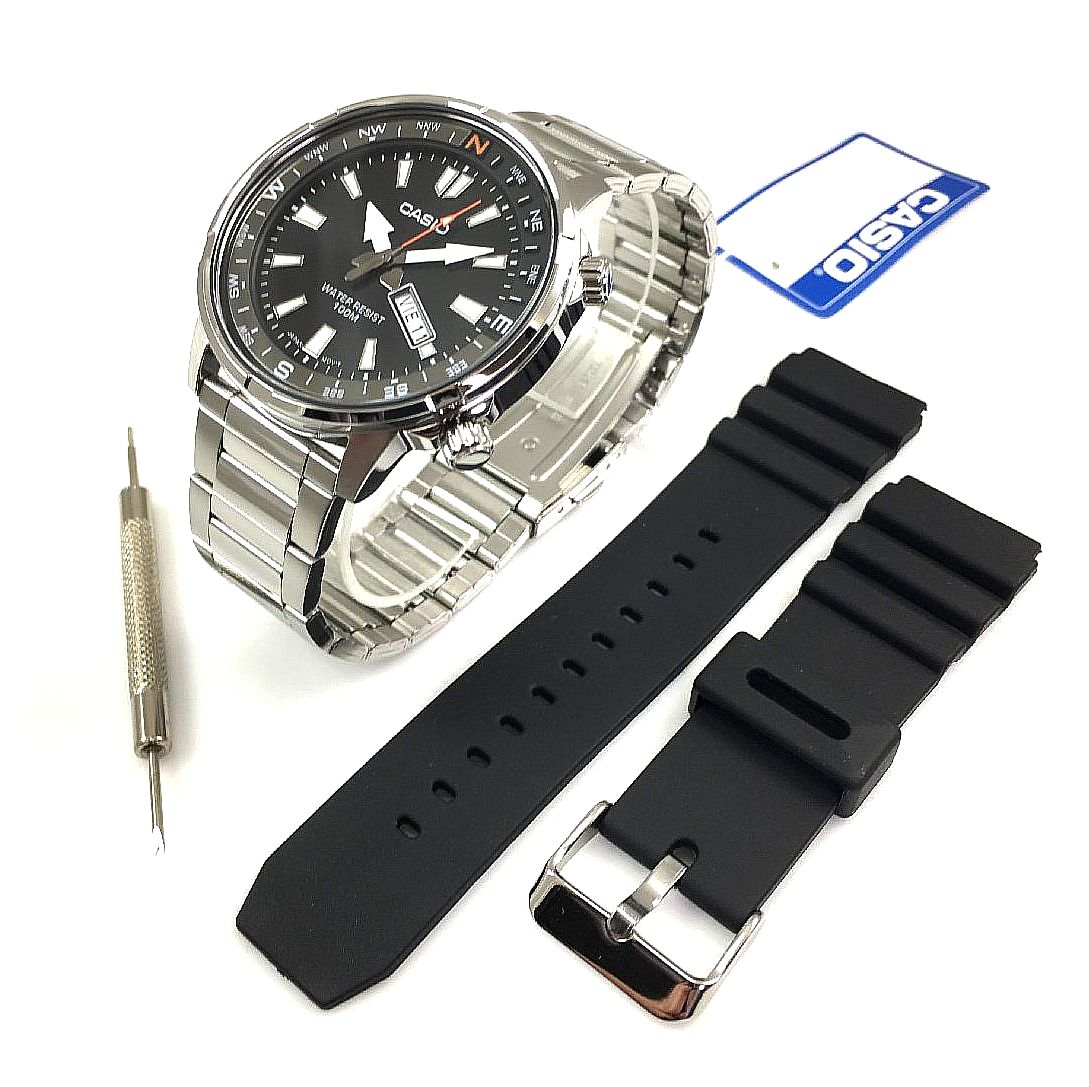 Men's Casio Pilot Aviator Style MTD-130D Black Dial Steel Watch MTD130D-1A4