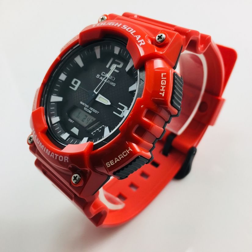 Men's Casio Red Resin Band Tough Solar Watch AQS810WC-4A