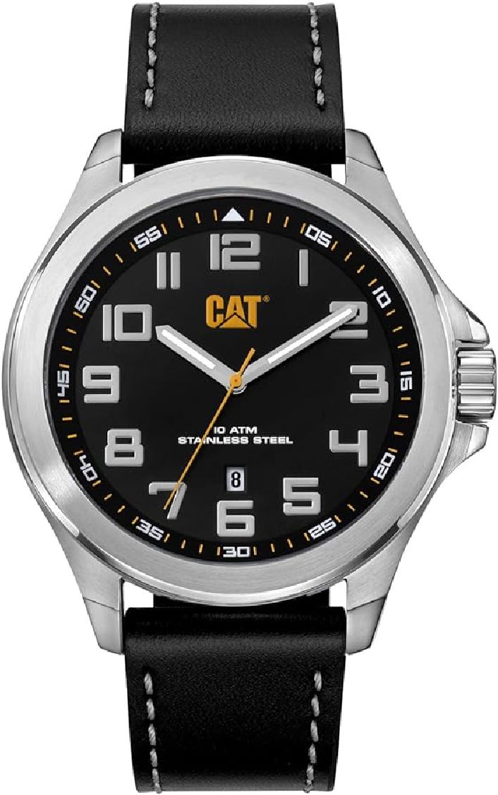 Men's CAT Operator Caterpillar Leather Strap Date Display Watch PU24134111