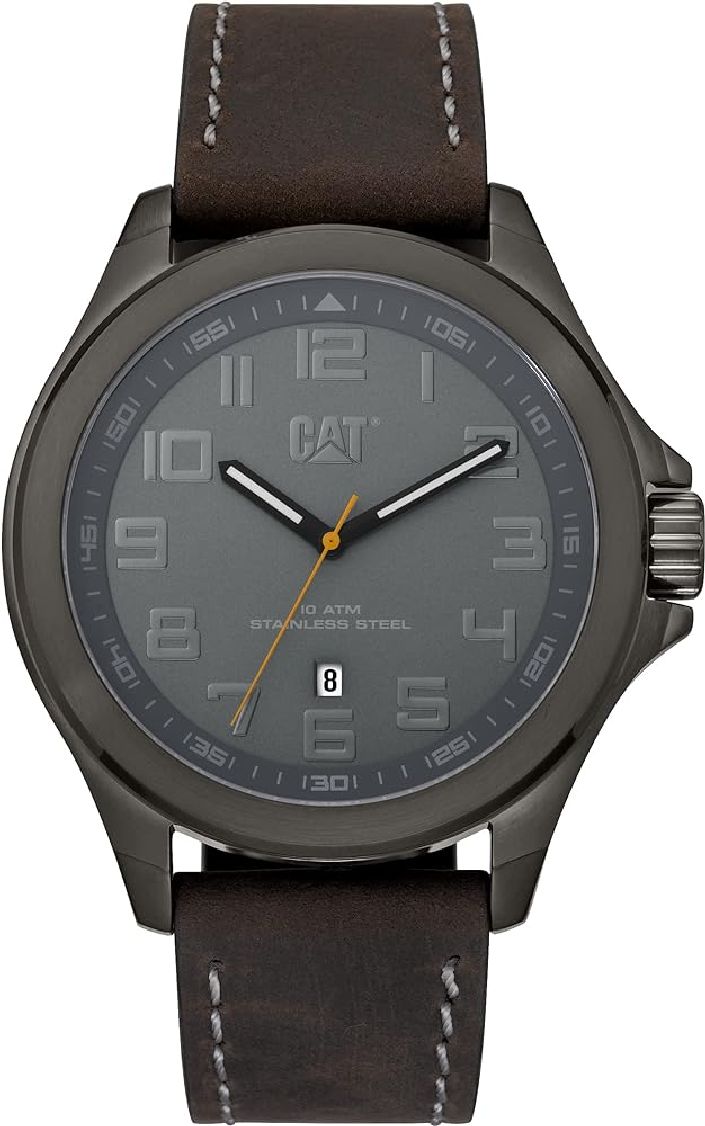 Men's CAT Operator Caterpillar Leather Strap Date Display Watch PU25135515
