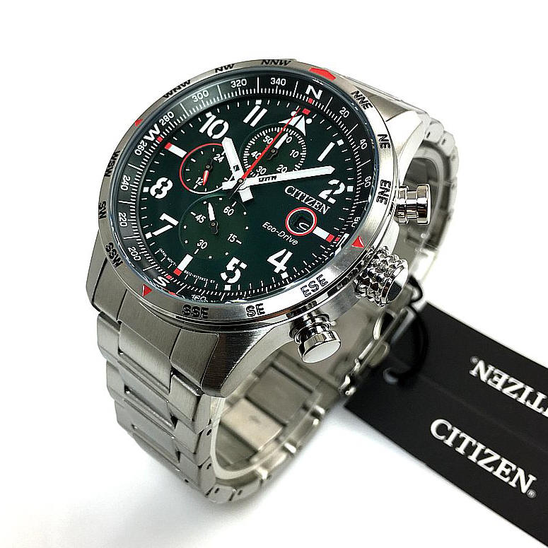 Men's Citizen Aviator Chronograph Pilot Style Green Dial Watch CA0791-81X