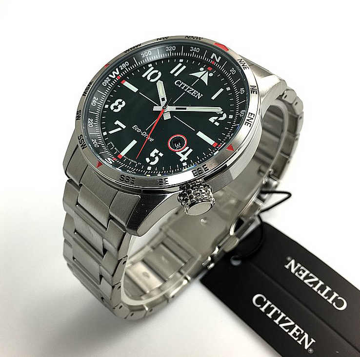 Men's Citizen Eco-Drive Aviator Pilot Style Green Dial Watch BM7551-84X