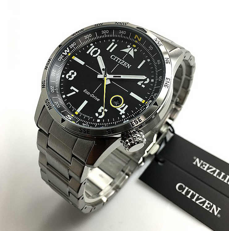 Men's Citizen Eco-Drive Aviator Pilot Style Steel Watch BM7550-87E