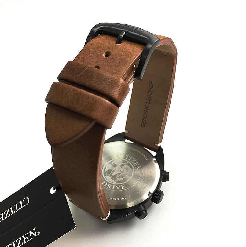 Men's Citizen Eco-Drive Black Chronograph Leather Strap Watch CA7045-14E