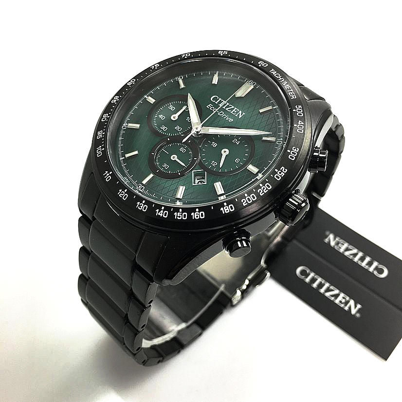 Men's Citizen Eco-Drive Black Steel Sport Chronograph Watch CA4455-86X