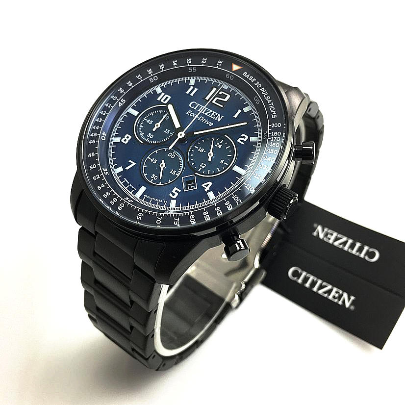 Men's Citizen Eco-Drive Chronograph Sports Black Steel Watch CA4505-80L
